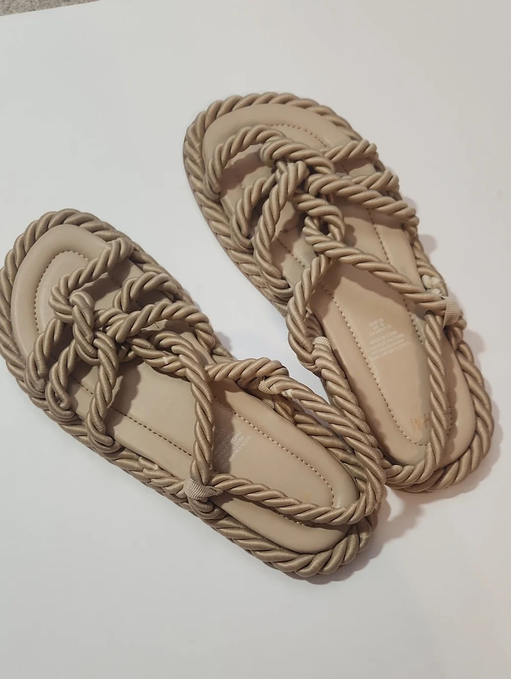 H&M | Shoes | Hm Beige Rope Knot Flat Sandals 39 | Poshmark